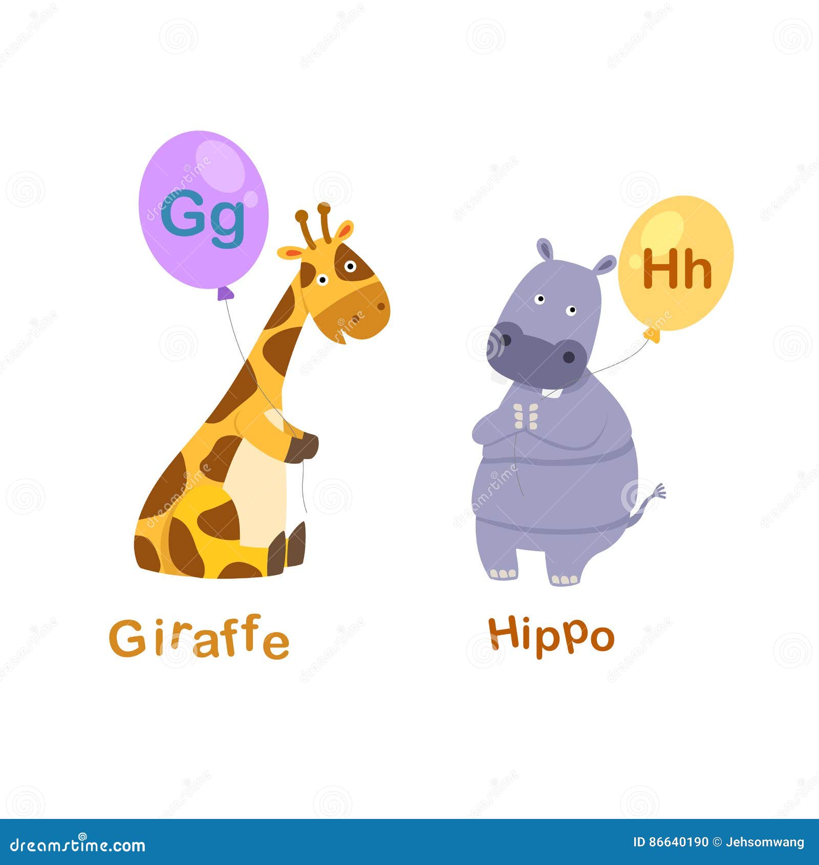 Letter H, Hippo With Hibiscus, Cute Kids Colorful Animals ABC Alphabet ...