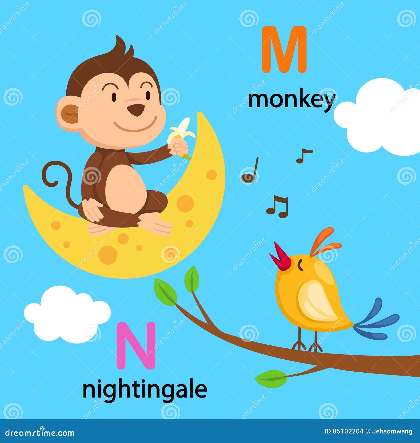 Alphabet Letter M-moon,N-nightingale Stock Vector - Illustration of ...