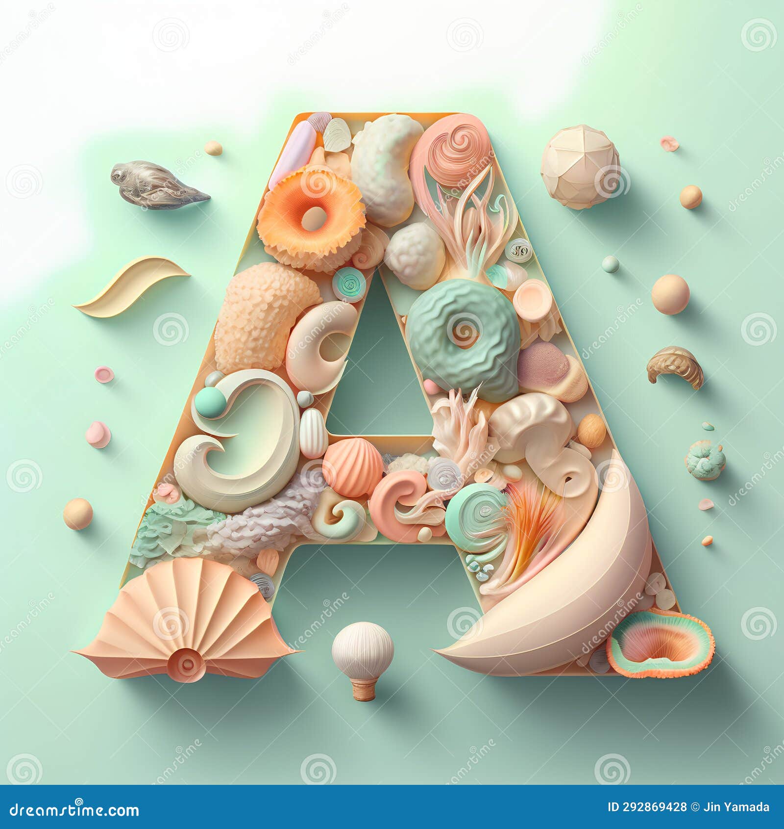 Alphabet Letter a Made of Seashells. 3D Rendering Stock Illustration ...