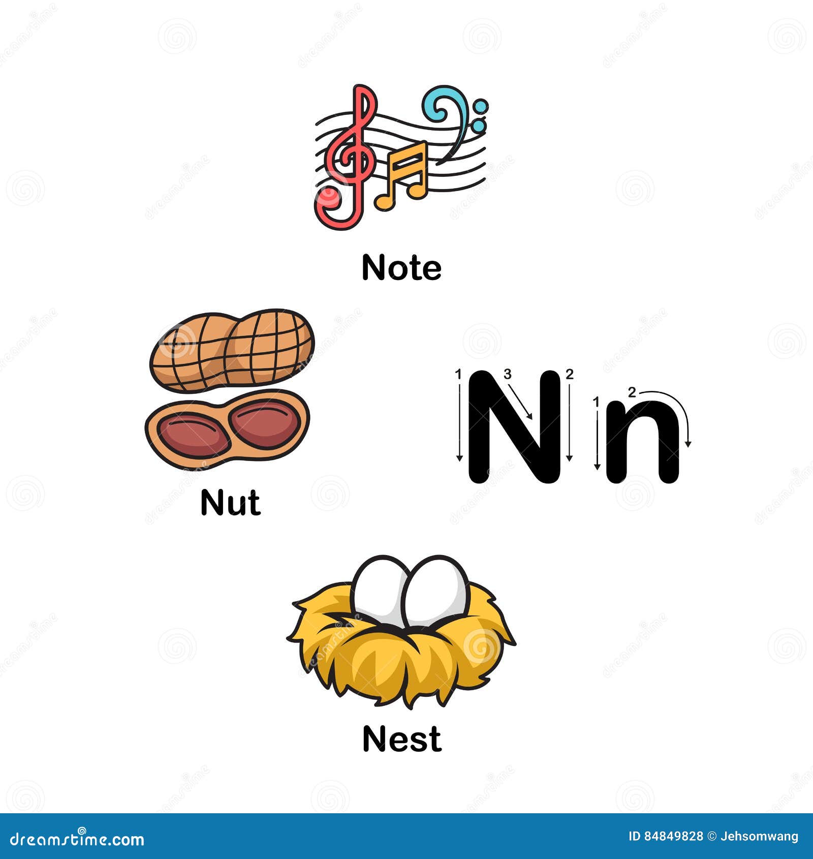 Alphabet Letter N-note,nut,nest Stock Illustration - Illustration of ...