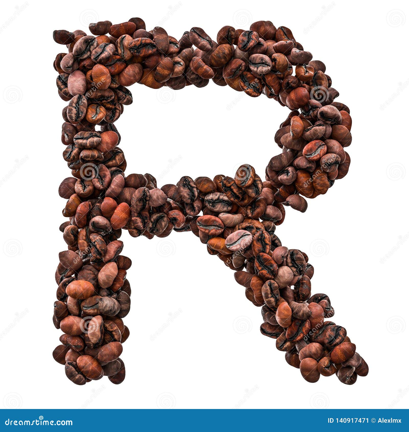 Alphabet Letter R from Roasted Coffee Beans, 3D Rendering Stock ...