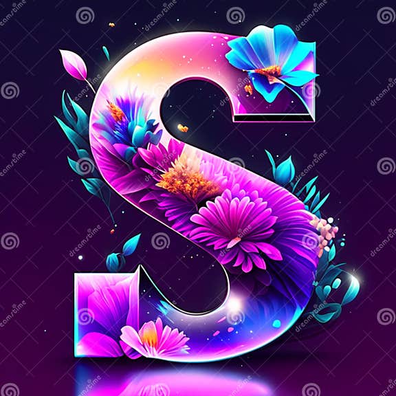 Alphabet Letter S with Colorful Flowers on a Dark Background. Vector ... Alphabet Letter S with Colorful Flowers on a Dark Background. Vector ...
