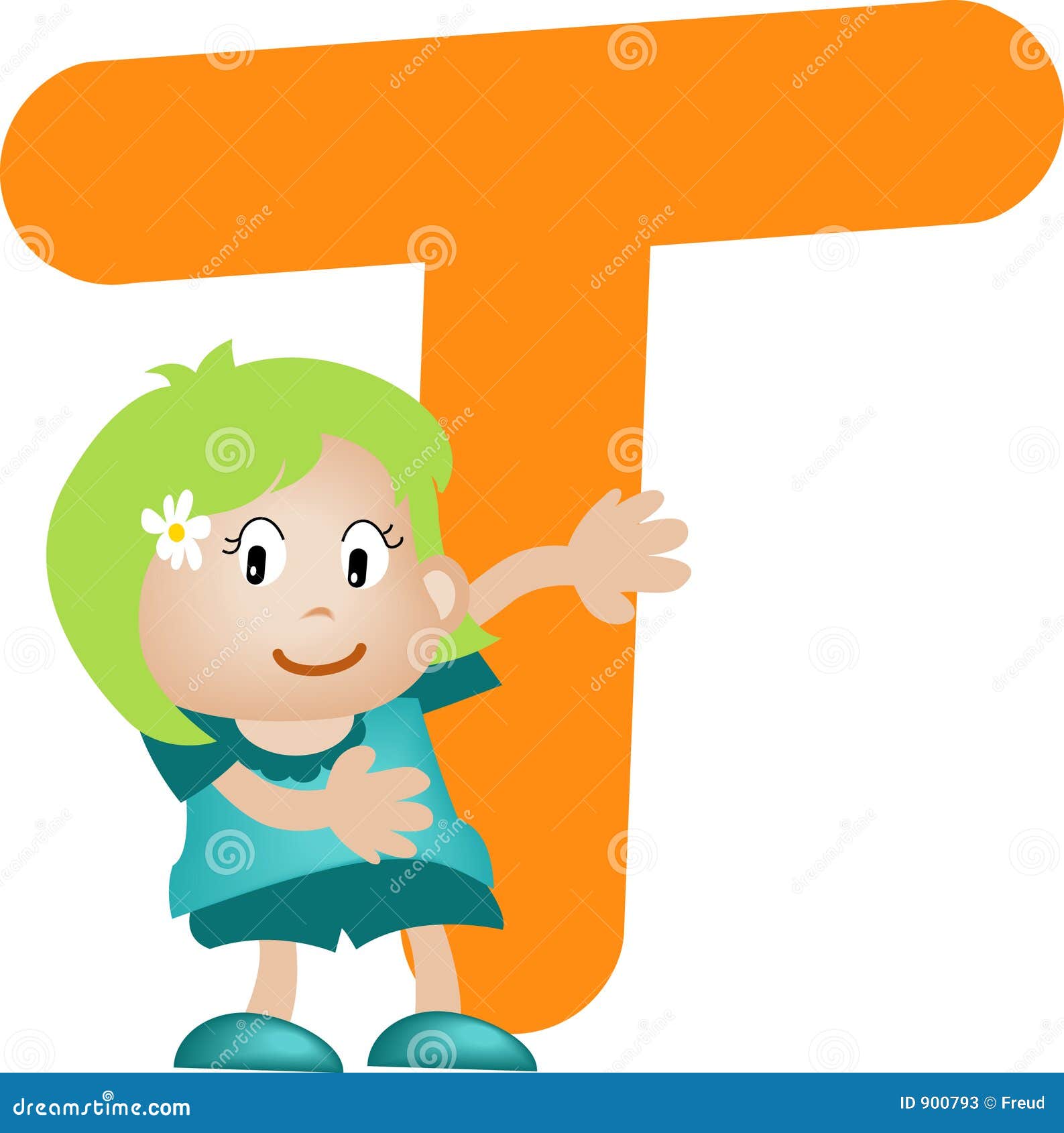 Alphabet letter T (girl) stock illustration. Illustration of letters ...