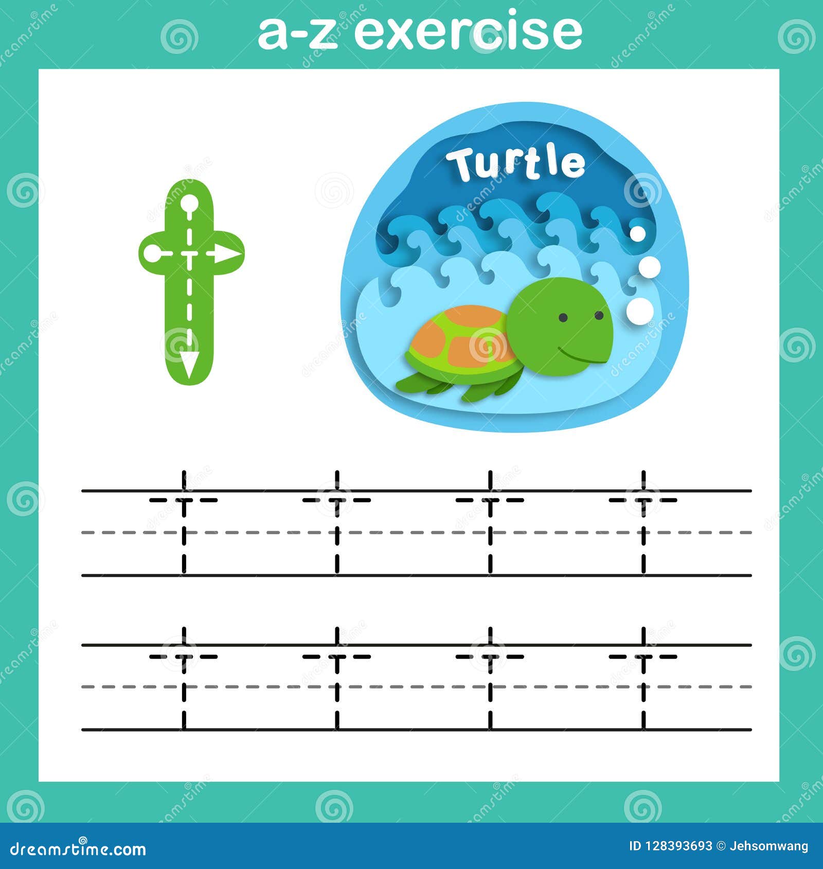 Letter T Turtle Zoo Alphabet. English Abc With Animals Education Cards ...