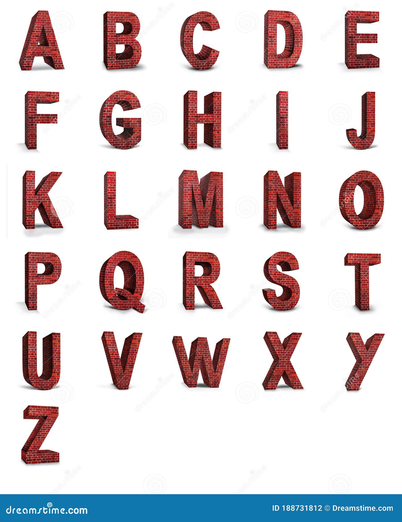 Alphabet Letter a To Z of the Alphabets with Wall of Bricks Texture, 3D ...