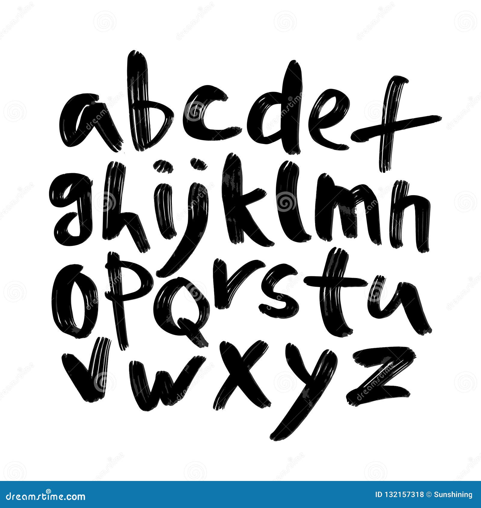 Alphabet Letters. Black Handwritten Font Drawn with Liquid Ink and ...