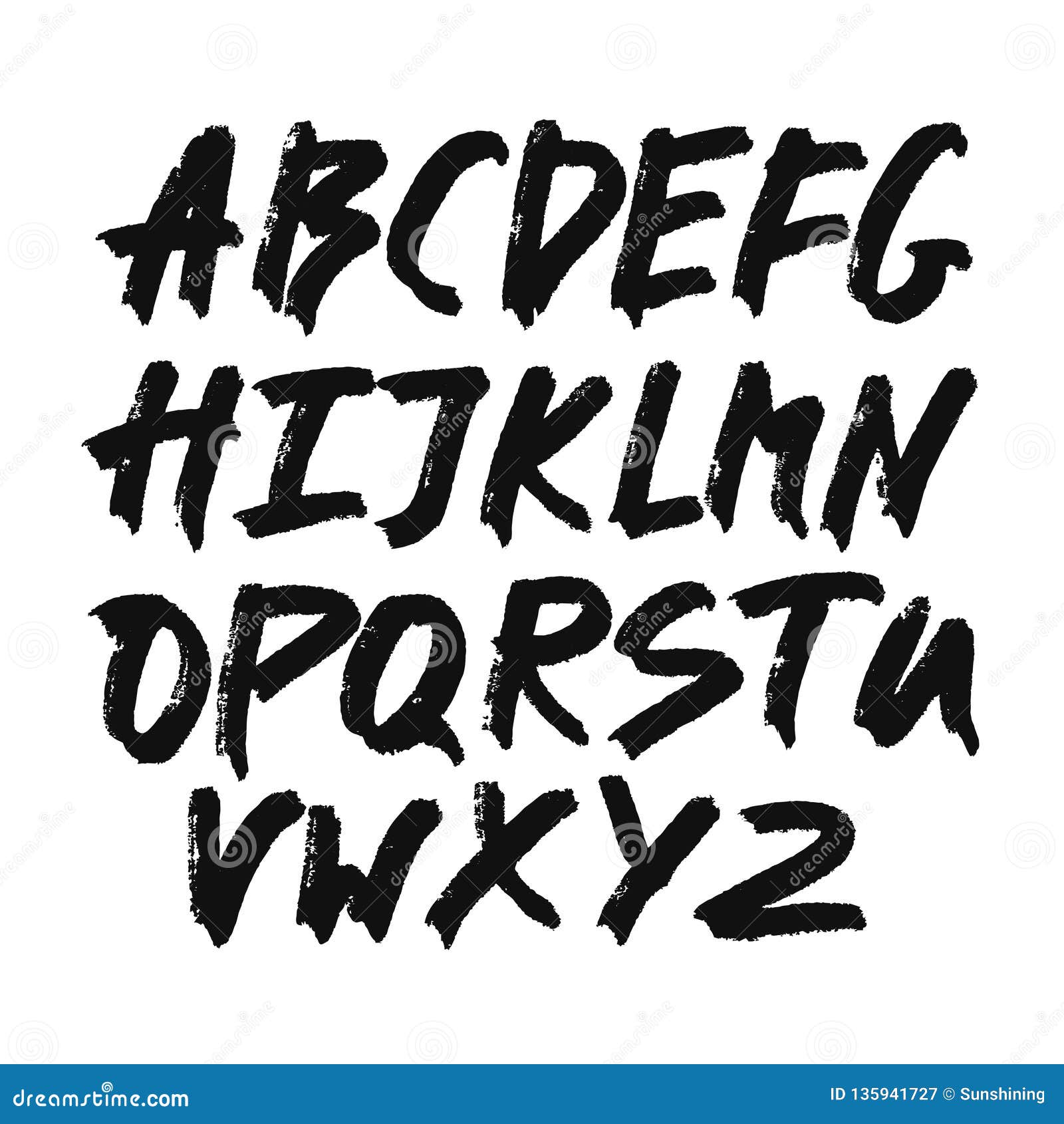 Alphabet Letters.Black Handwritten Font Drawn with Liquid Ink and Brush ...