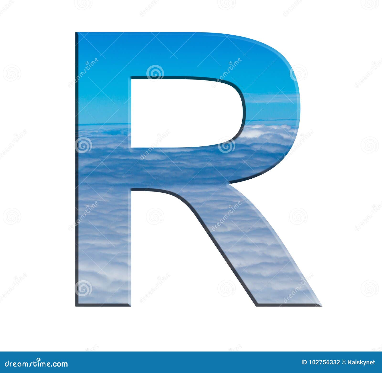 Alphabet Letters Blue Sky with Clouds on a White Background Stock Photo ...