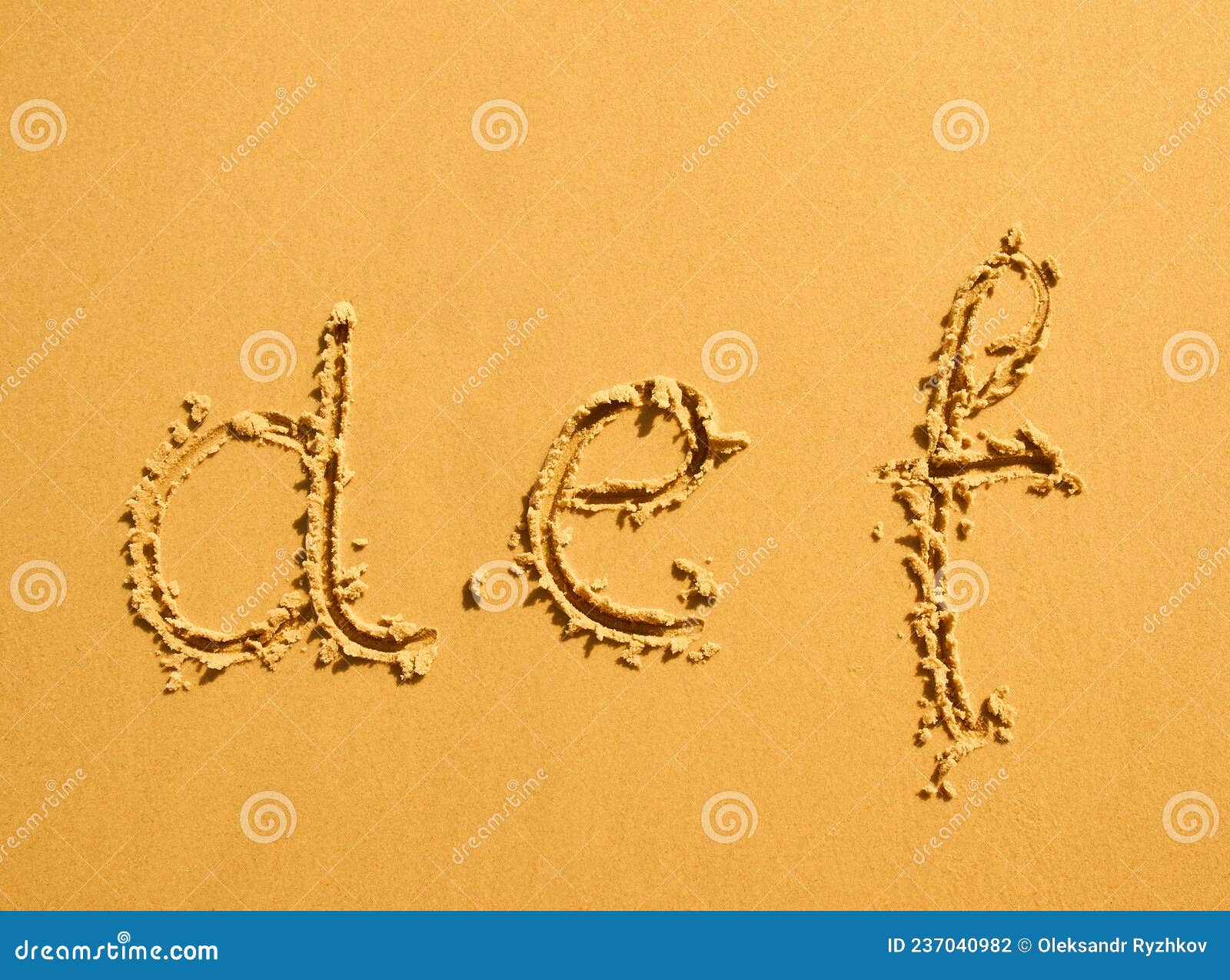 Alphabet Letters D E F Handwritten in Sand Stock Photo - Image of draw ...