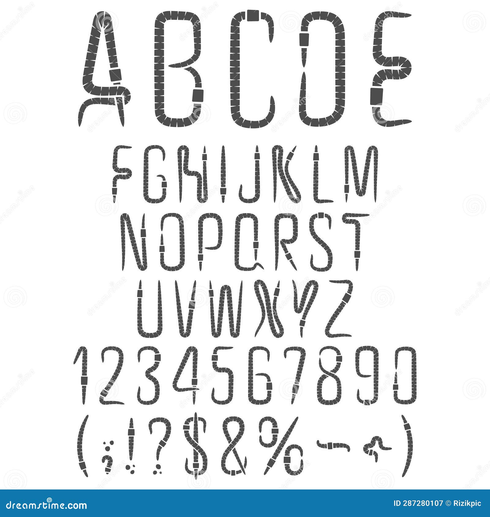 Alphabet, Letters, Numbers And Signs From Earthworms, Worm. Isolated ...