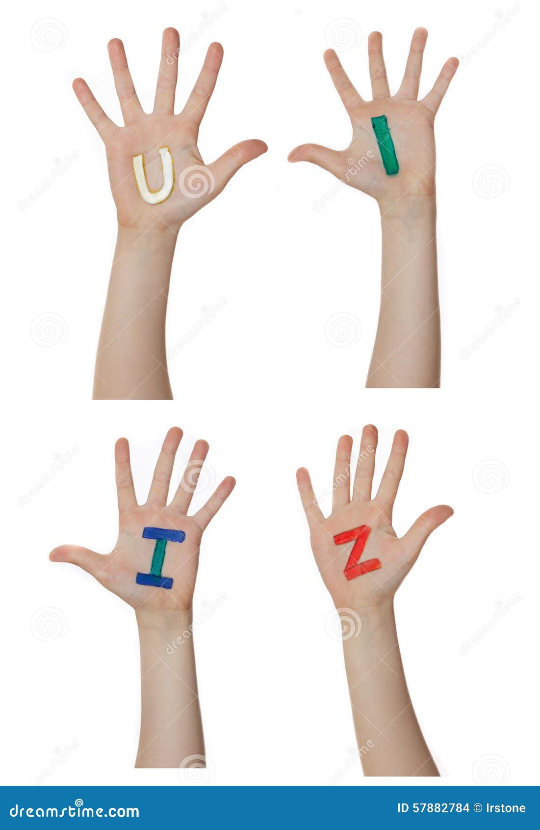 Alphabet (letters) Painted on Children Hands. Rises Up Hands. Stock ...