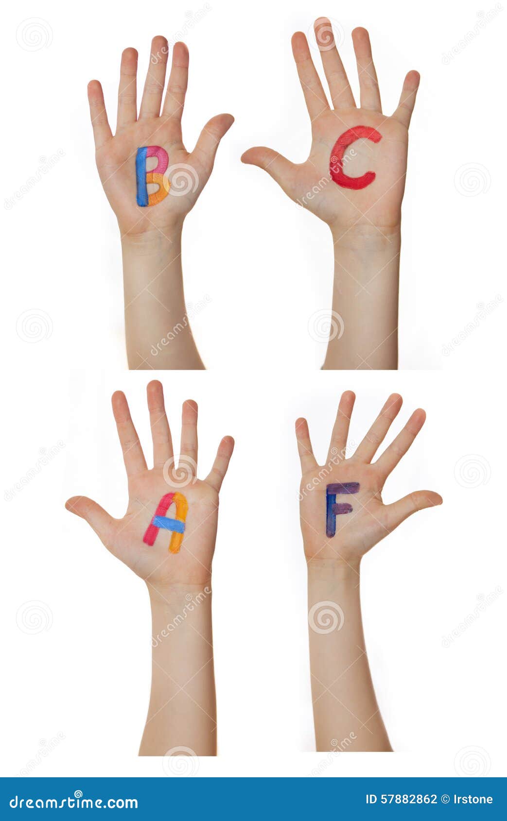 Alphabet (letters) Painted on Children Hands. Rises Up Hands. Stock ...
