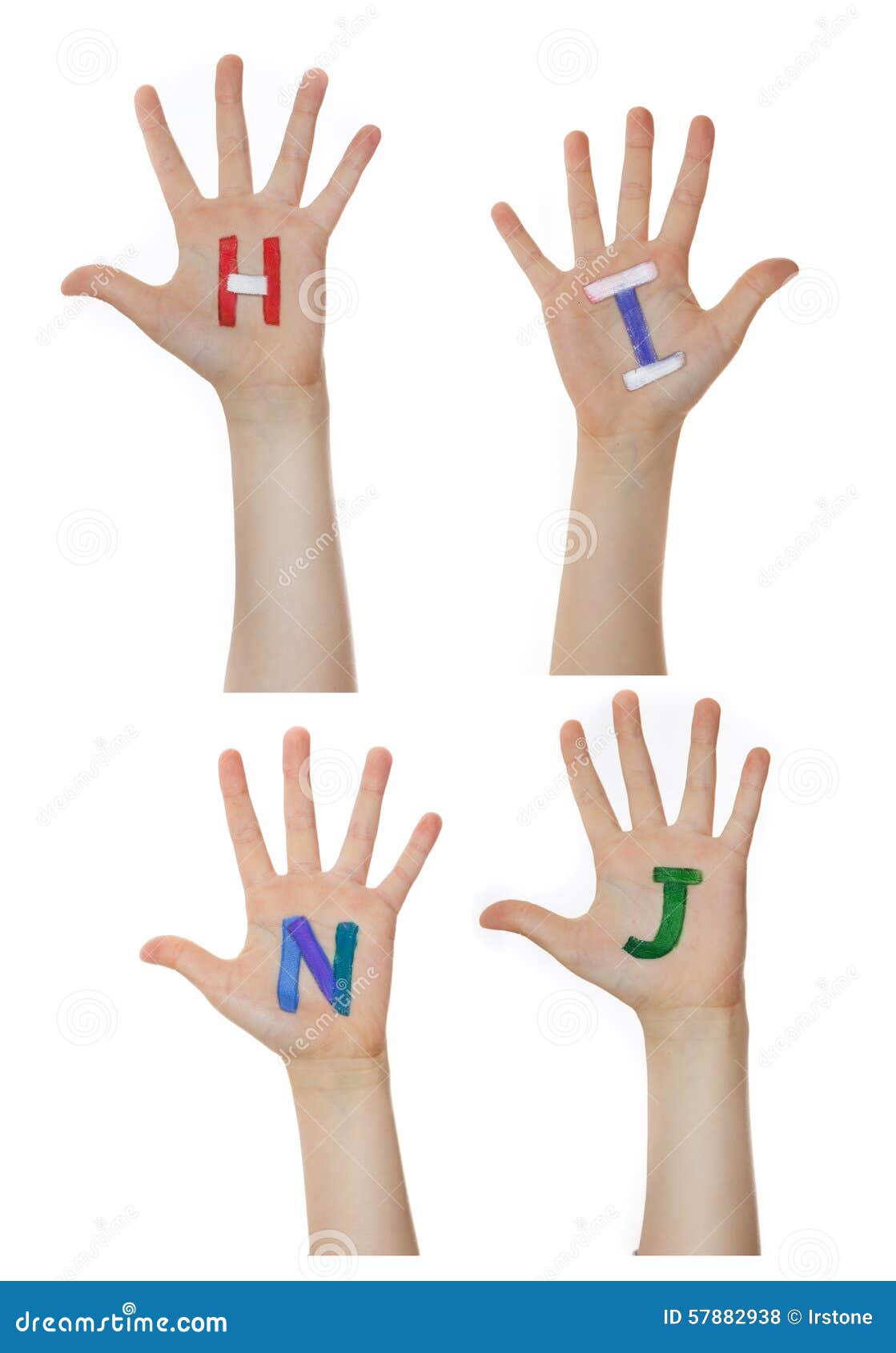 Alphabet (letters) Painted on Children Hands. Rises Up Hands. Stock ...