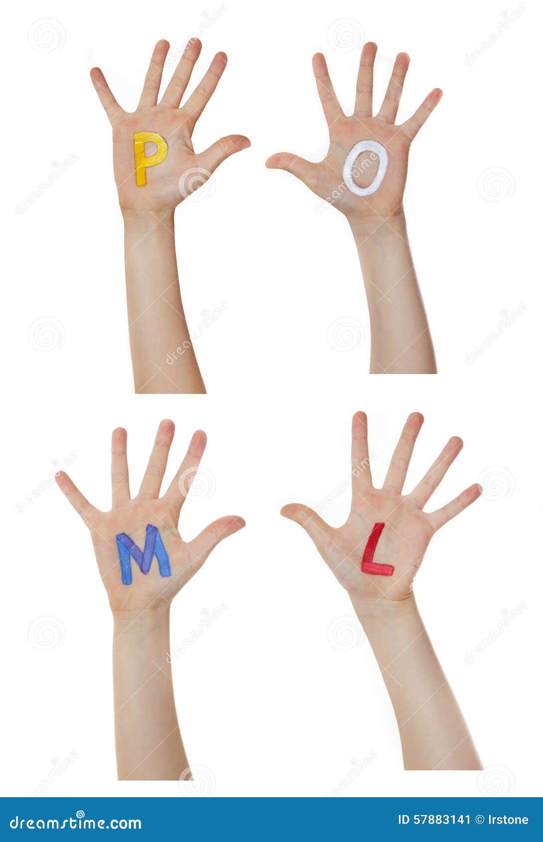 Alphabet (letters) Painted on Children Hands. Rises Up Hands. Stock ...
