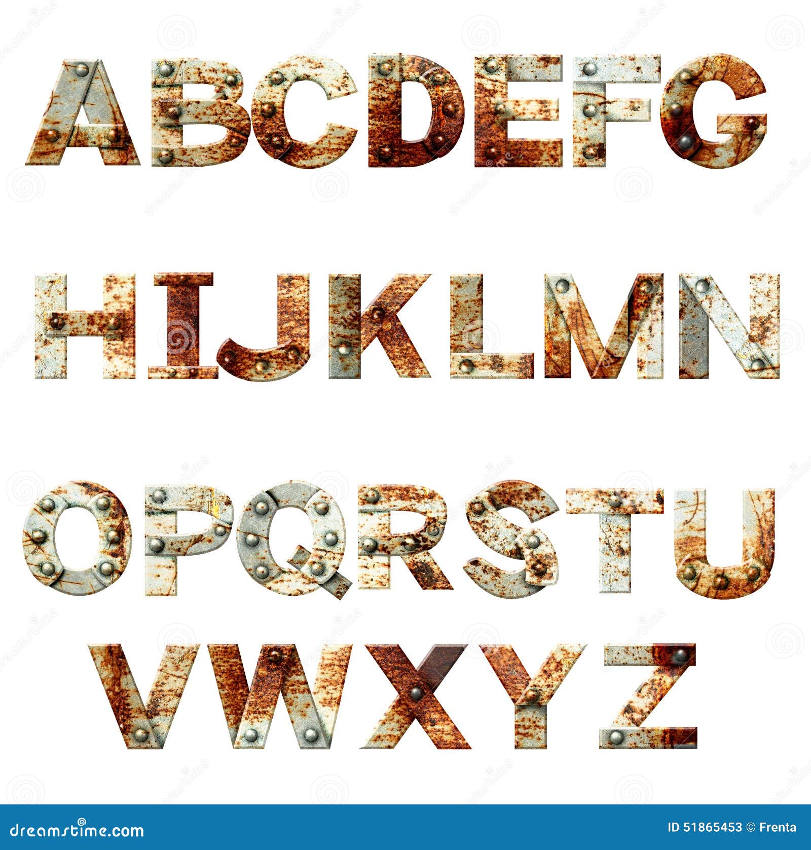 Alphabet - Letters from Rusty Metal with Rivets Stock Illustration ...
