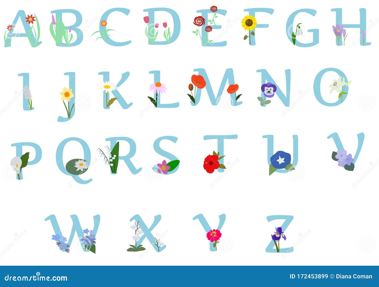 Alphabet Letters Set with Flowers Illustration Stock Image ...