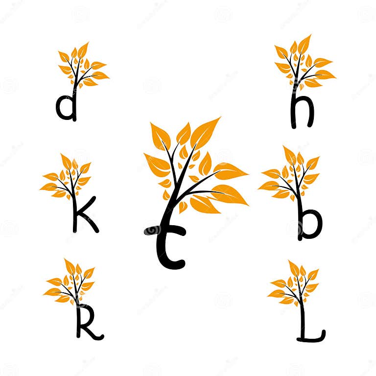 Alphabet Letters Set with Tree Leaf Logo Element. Tree Letters ...