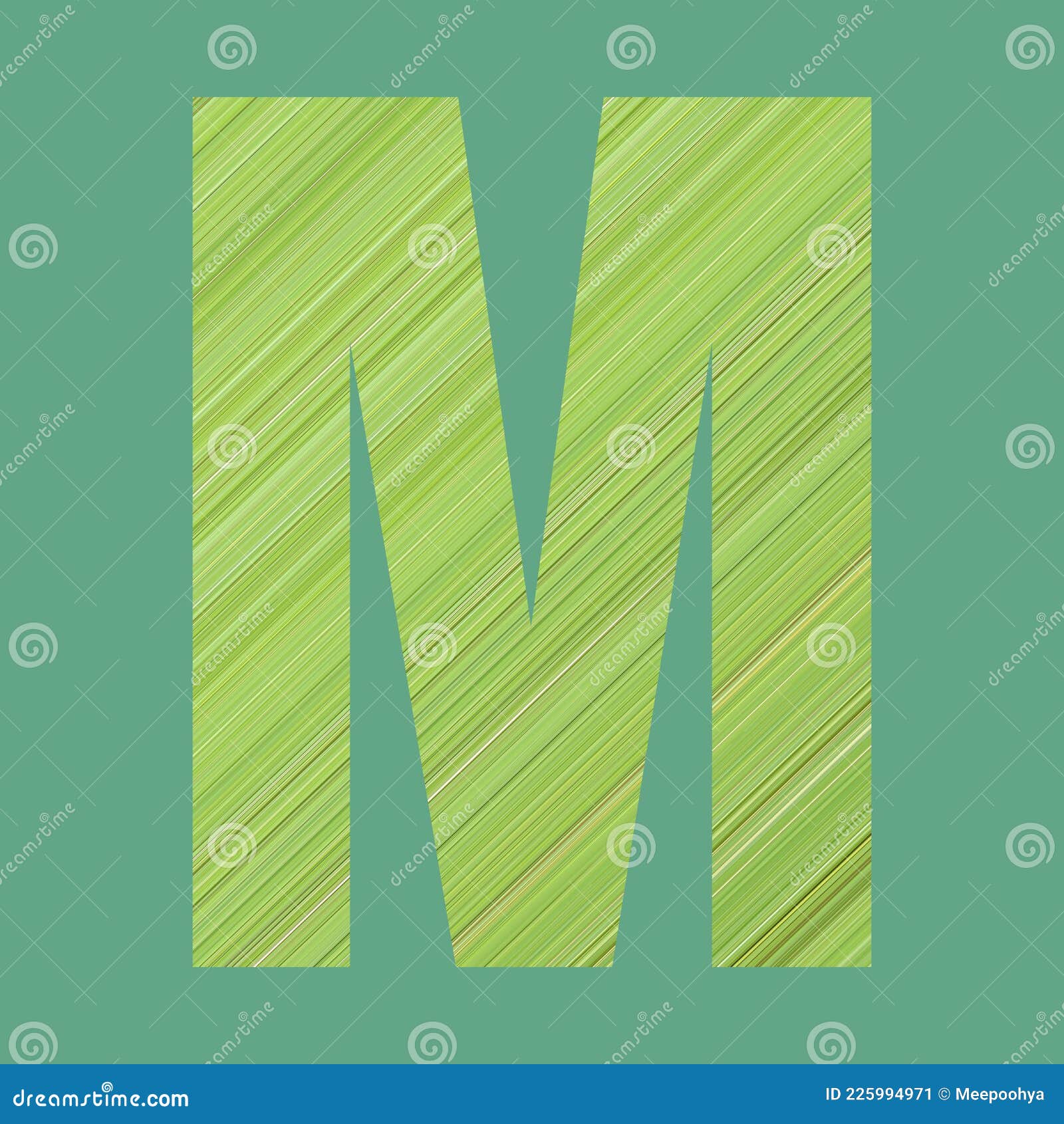 Alphabet Letters of Shape M in Green Pattern Style on Pastel Green ...