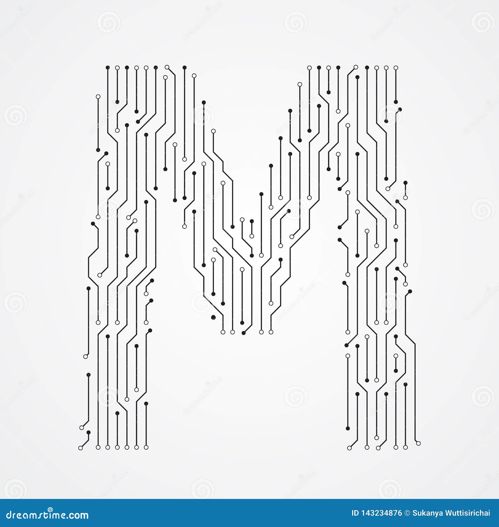 Alphabet M Shape Digital Line Design Stock Vector - Illustration of ...