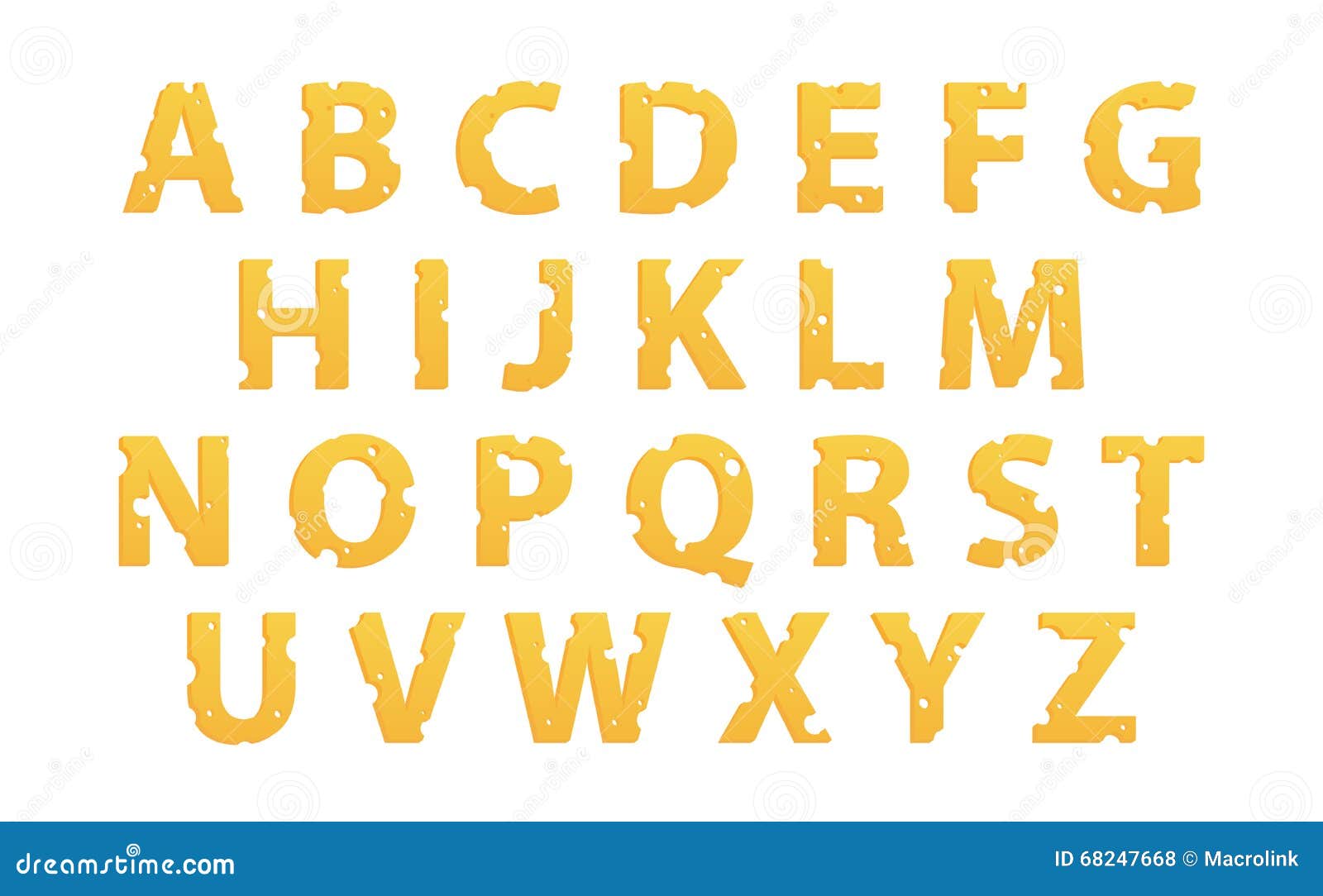 Alphabet Made of Cheese stock vector. Illustration of alphabet - 68247668