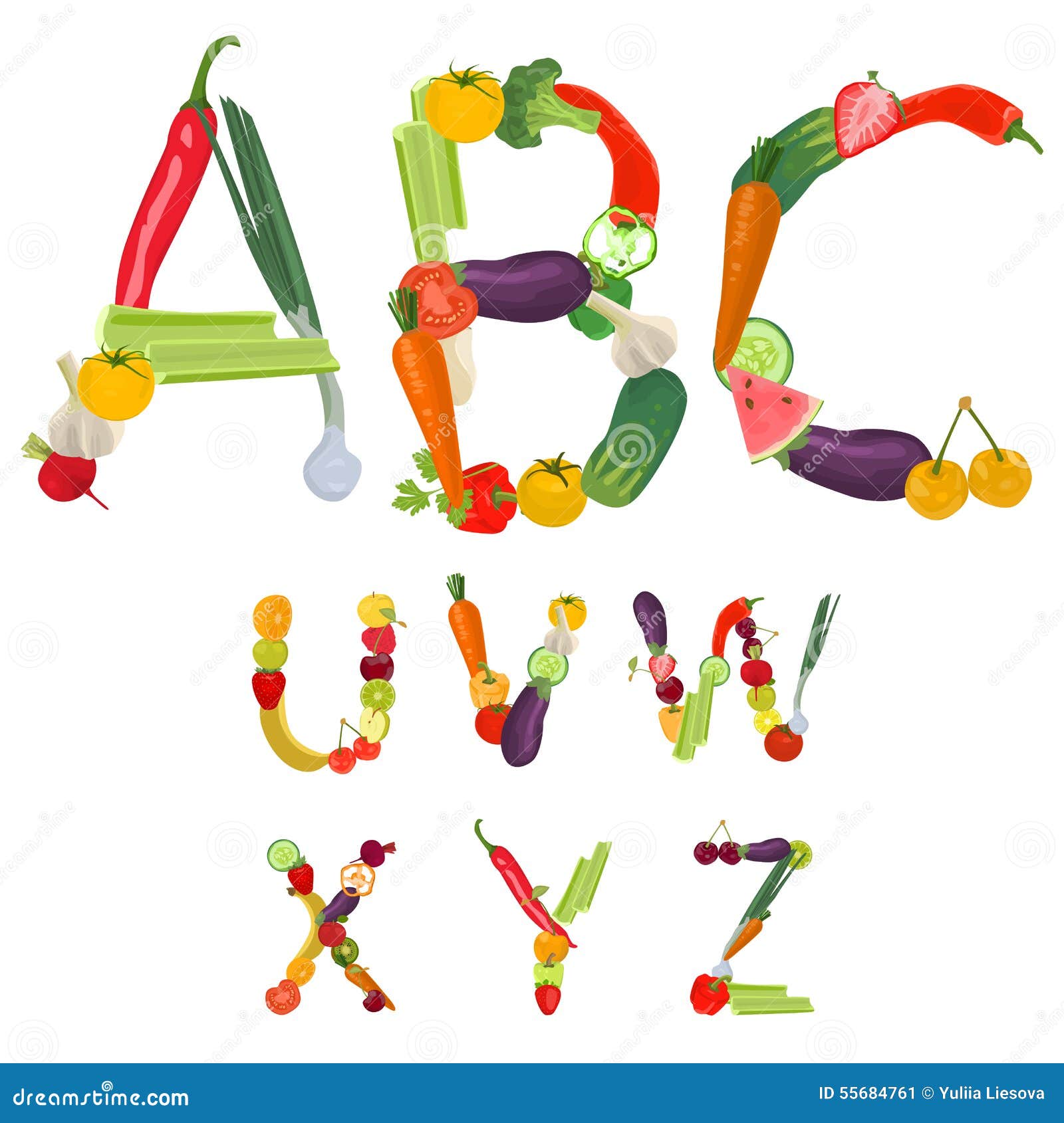 Alphabet Made of Fruits and Vegetables Stock Vector - Illustration of ...