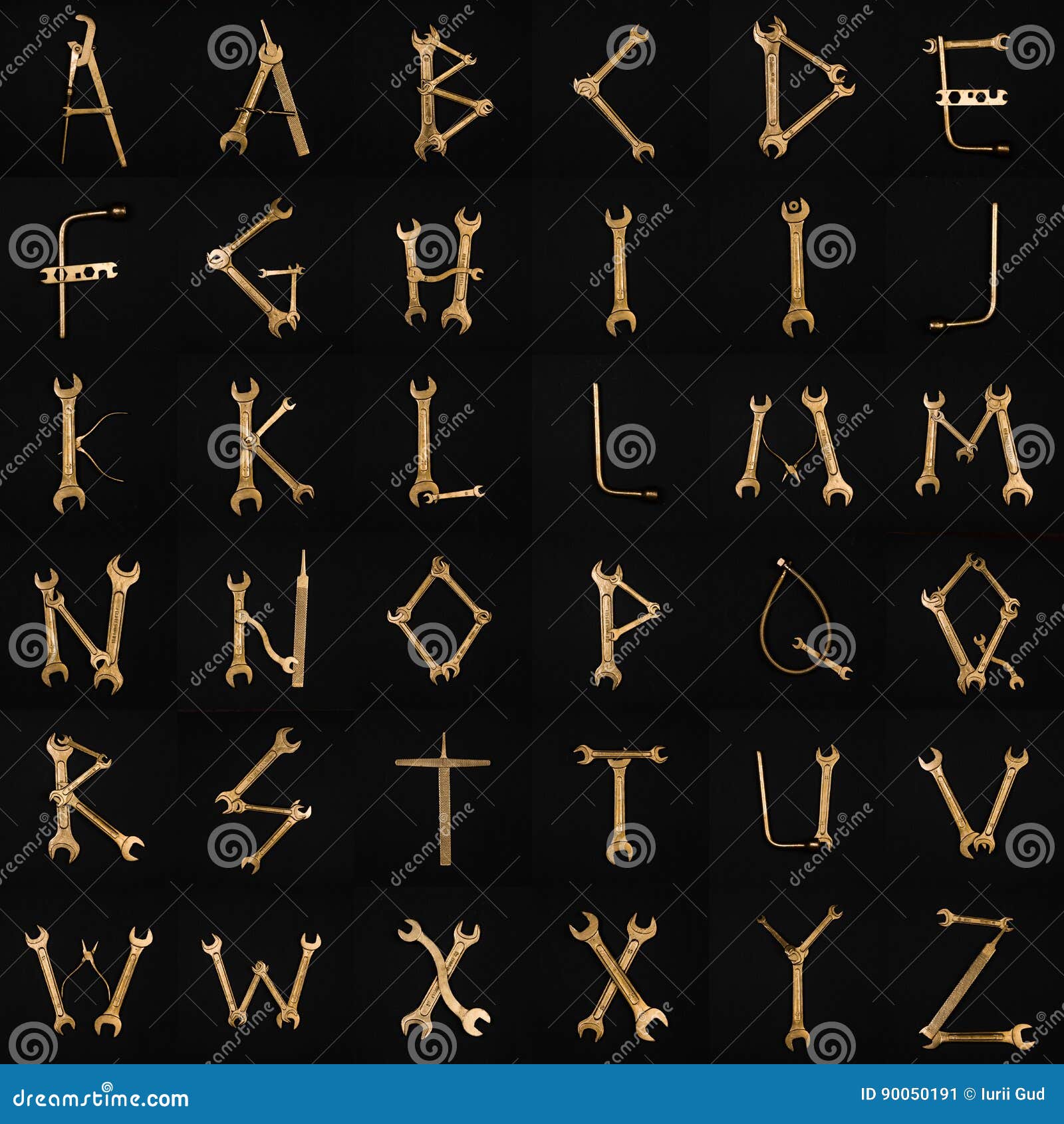 Alphabet Made of Golden Repair Tools Stock Image - Image of letter ...