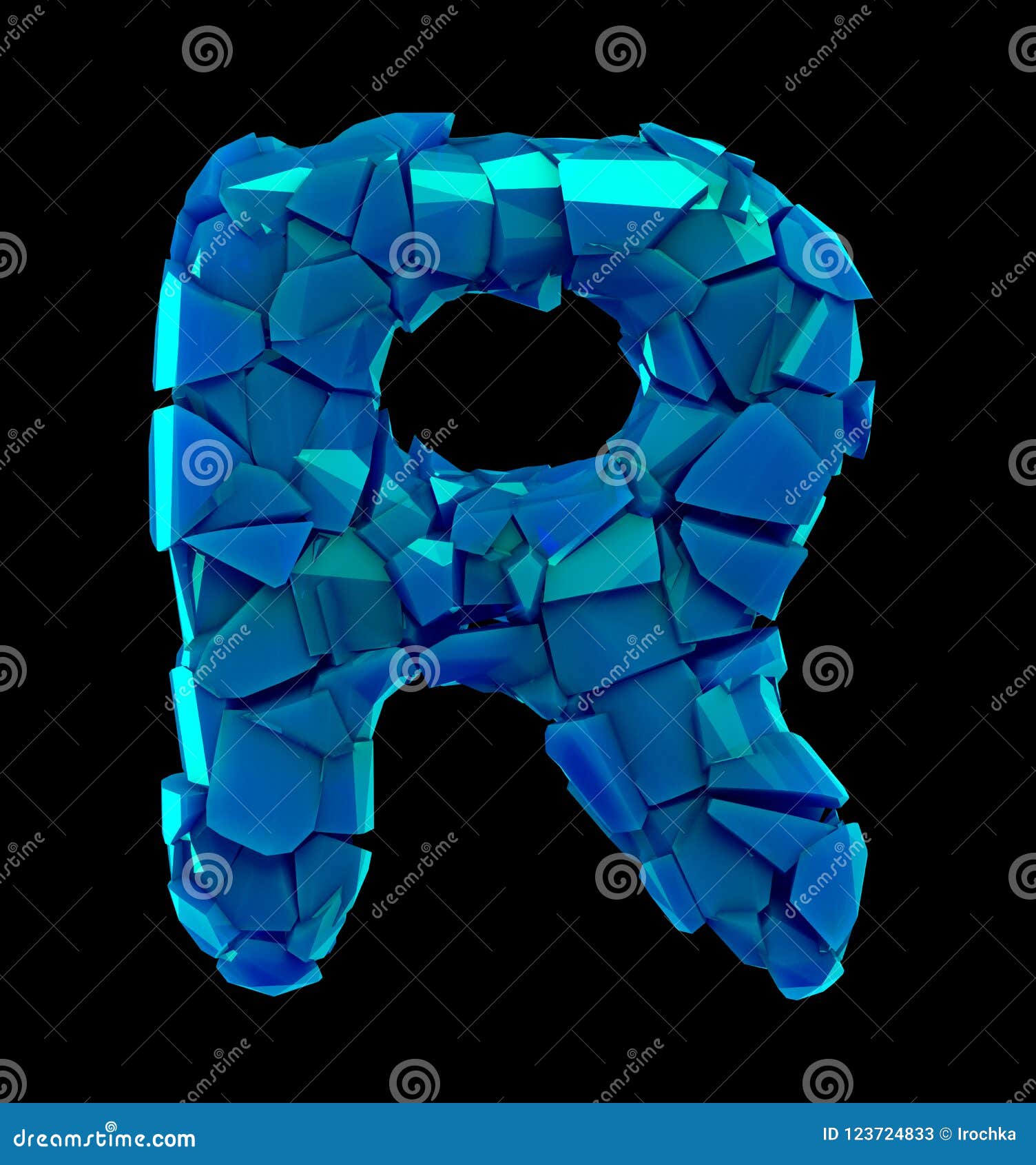 Alphabet Made of Plastic Shards Blue Color Isolated on Black Background ...