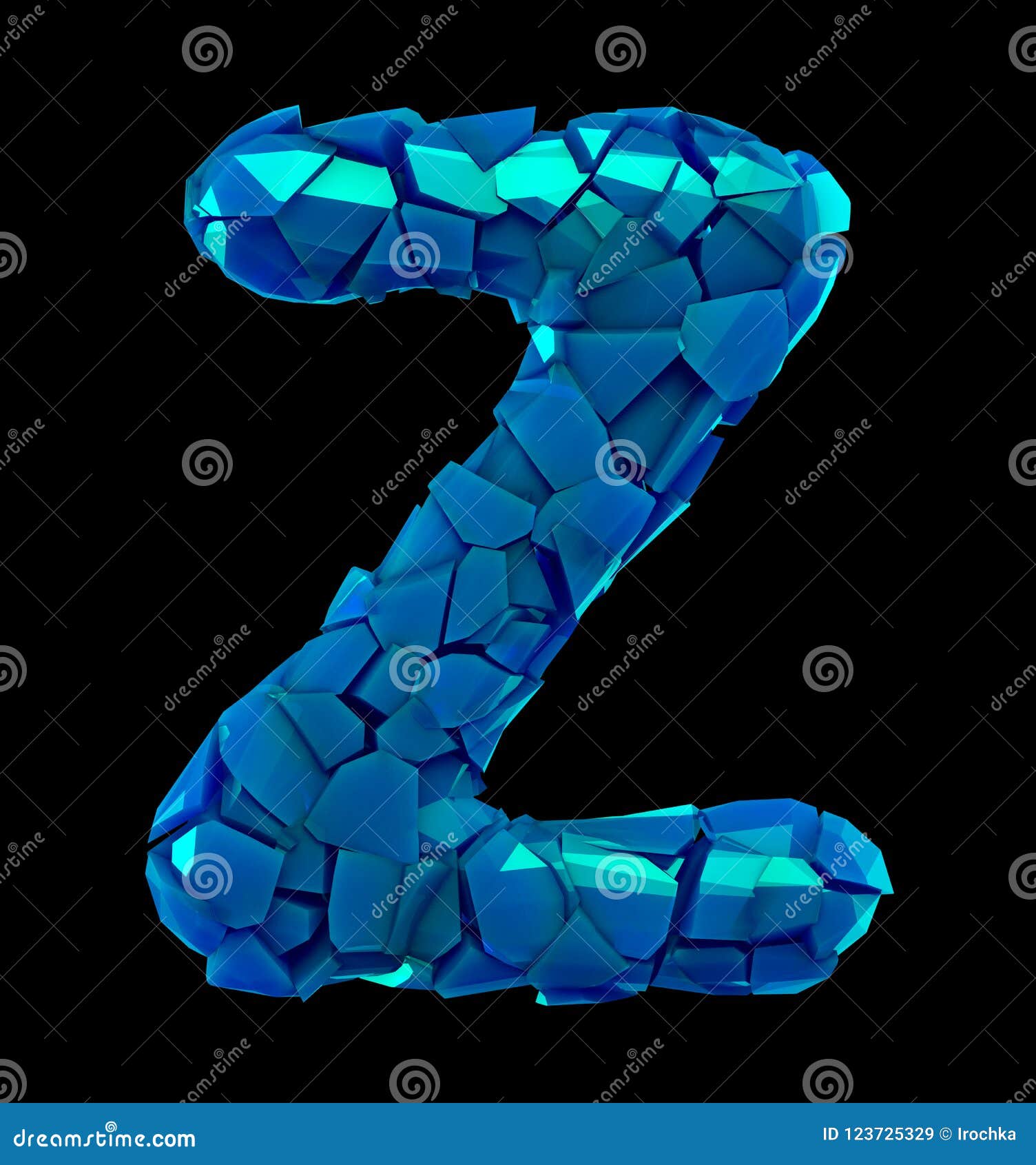 Alphabet Made of Plastic Shards Blue Color Isolated on Black Background ...