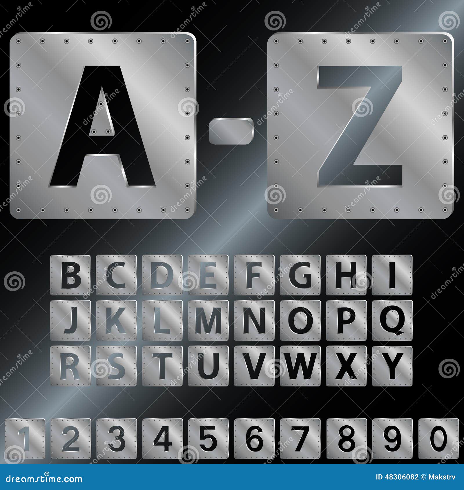 Alphabet. Metal Plates with Rivets Stock Vector - Illustration of ...