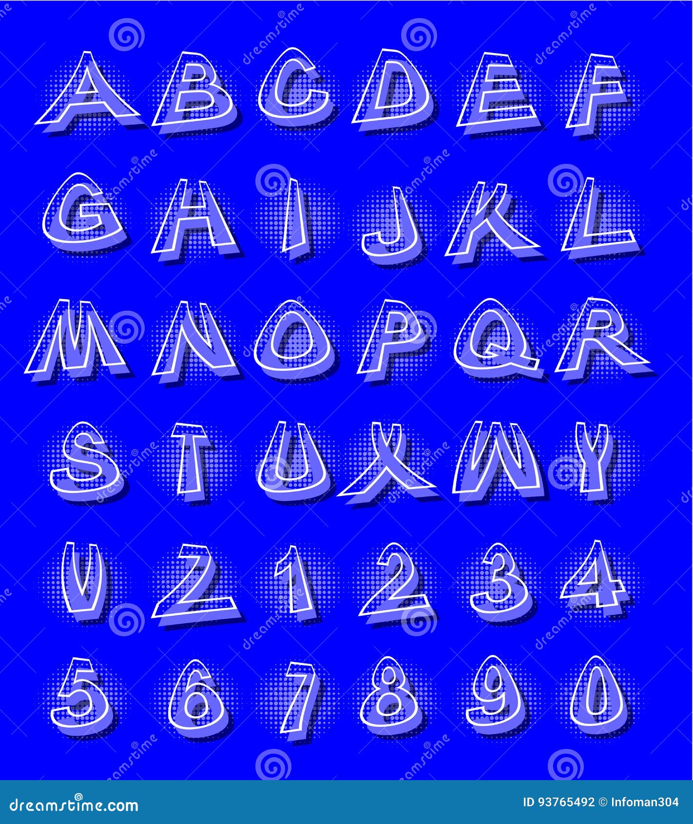 Alphabet in Modern Style with Distorted Letters with Shading Blue Stock ...
