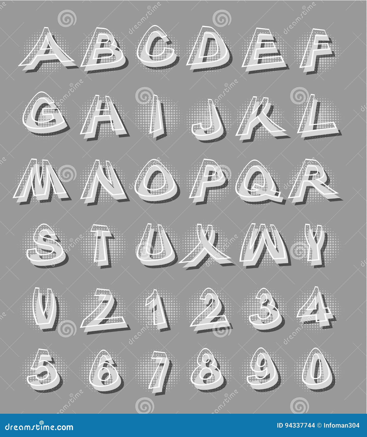 Alphabet in Modern Style with Distorted Letters with Shading Dark Grey ...