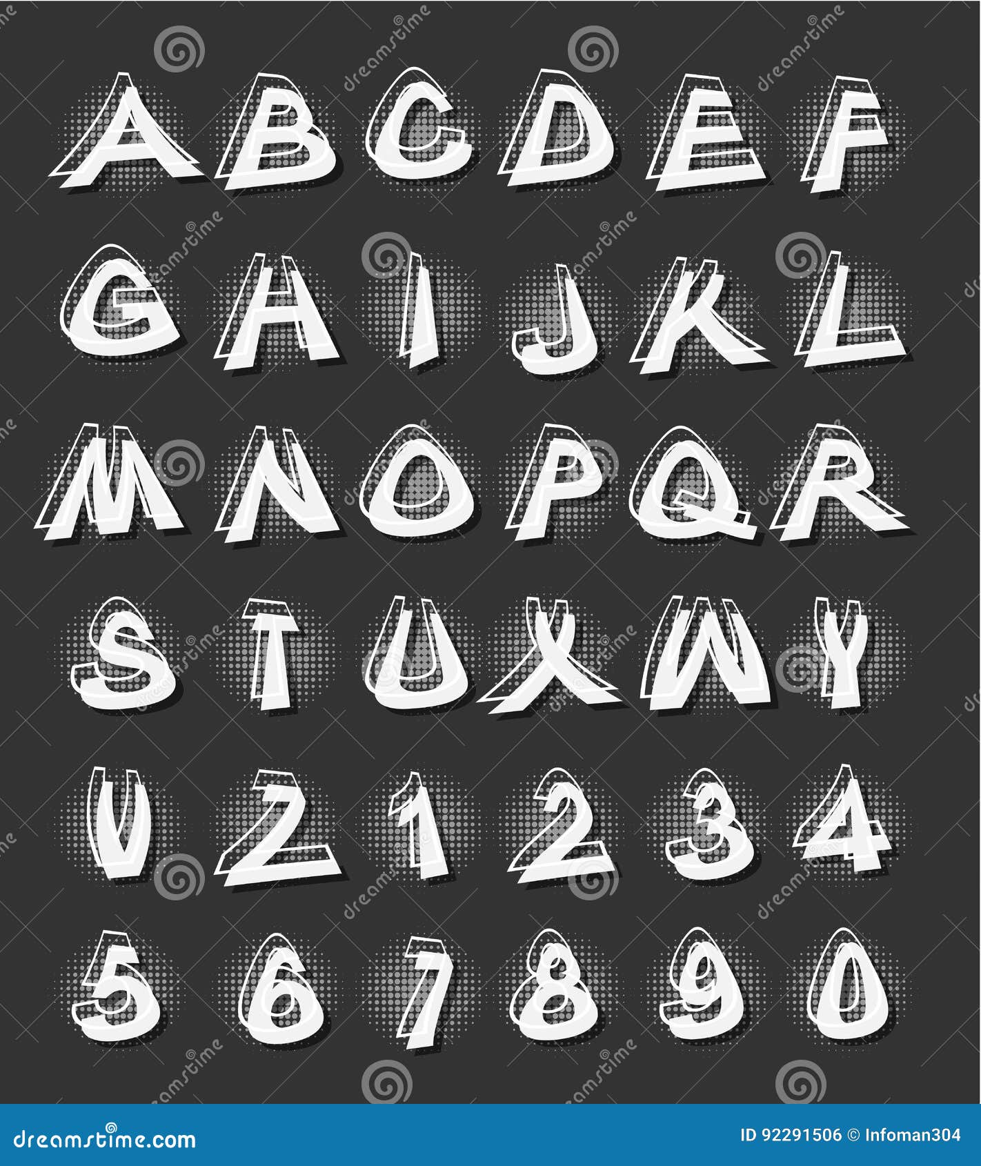 Alphabet in Modern Style with Distorted Letters with Shading White ...