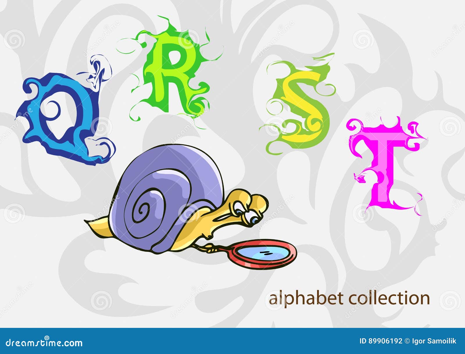 Alphabet with Mr. Snail stock vector. Illustration of collection - 89906192