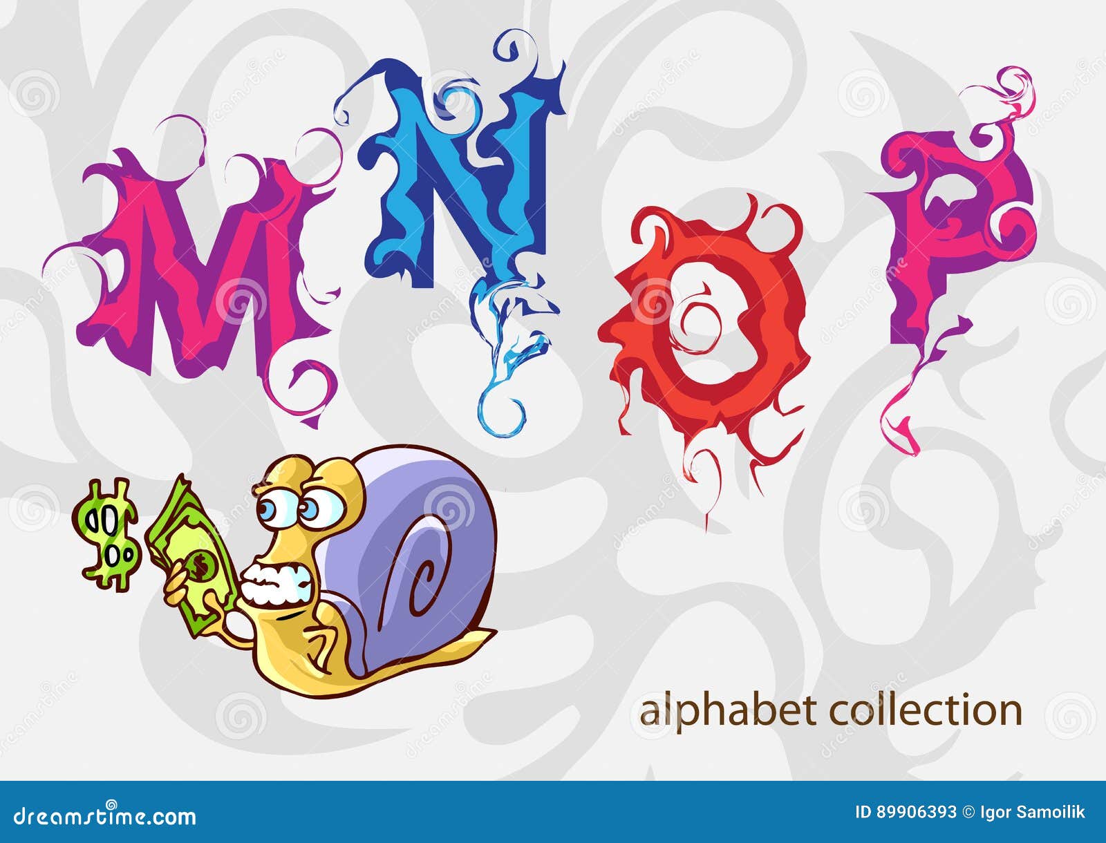 Alphabet with Mr. Snail stock vector. Illustration of blue - 89906393