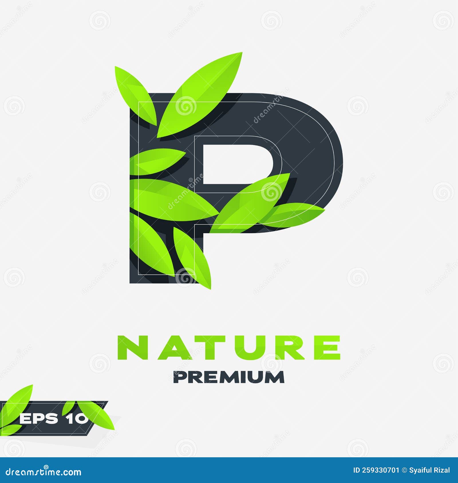 Natural Alphabet P Logo with Green Colored Leaves. Stock Illustration ...