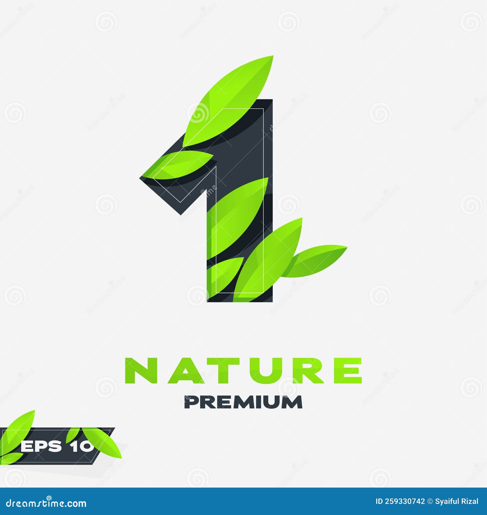 Natural Number 1 Logo with Green Leaves. Stock Illustration ...