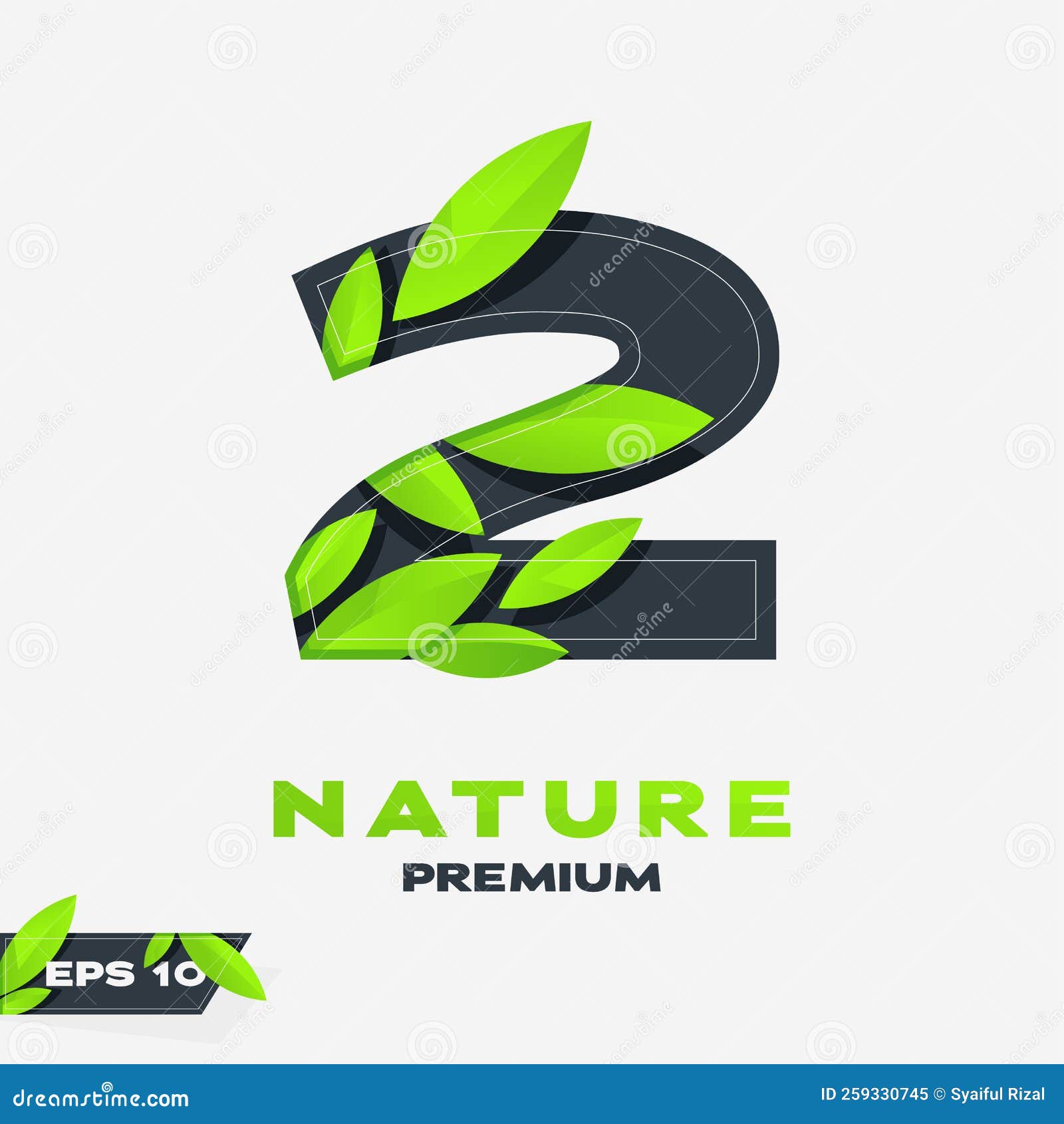 Natural Number 2 Logo with Green Leaves. Stock Illustration ...