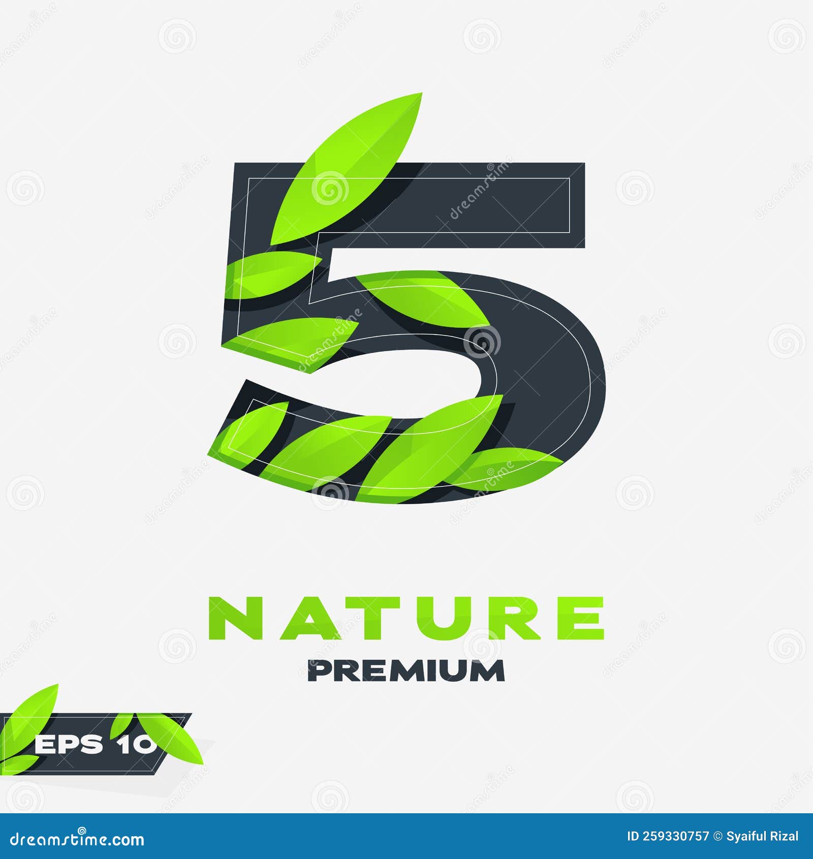 Natural Number 5 Logo with Green Leaves. Stock Illustration ...