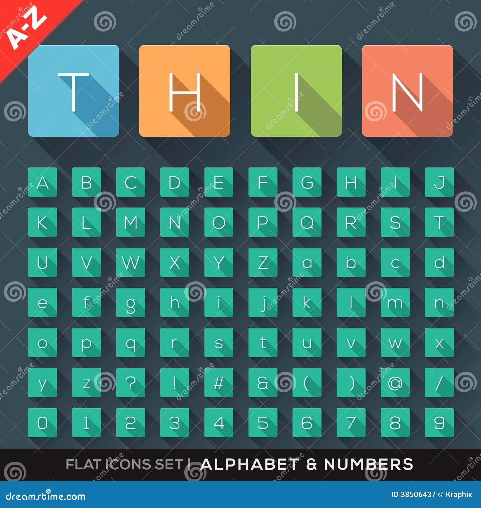 Alphabet and Number Flat Icons Set Stock Vector - Illustration of latin ...