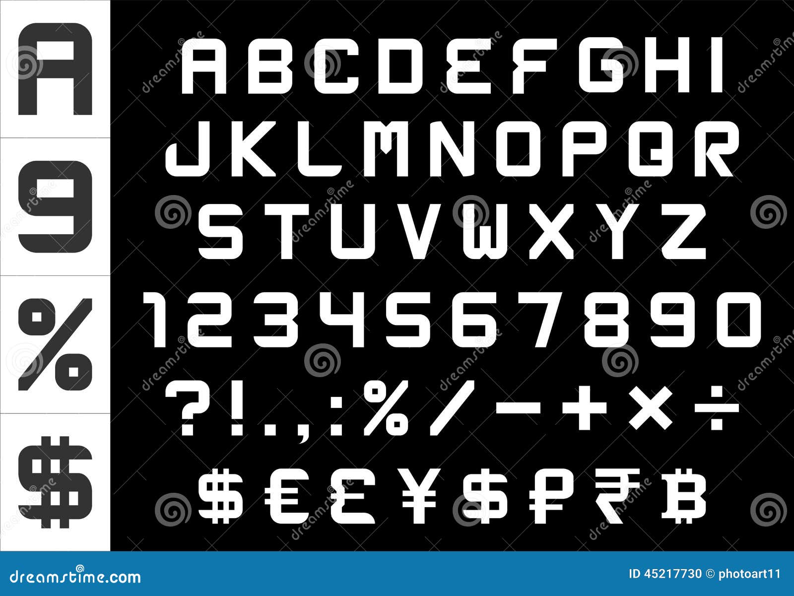 Alphabet, Numbers, Currency and Symbols Pack - Rectangular Basic Font ...