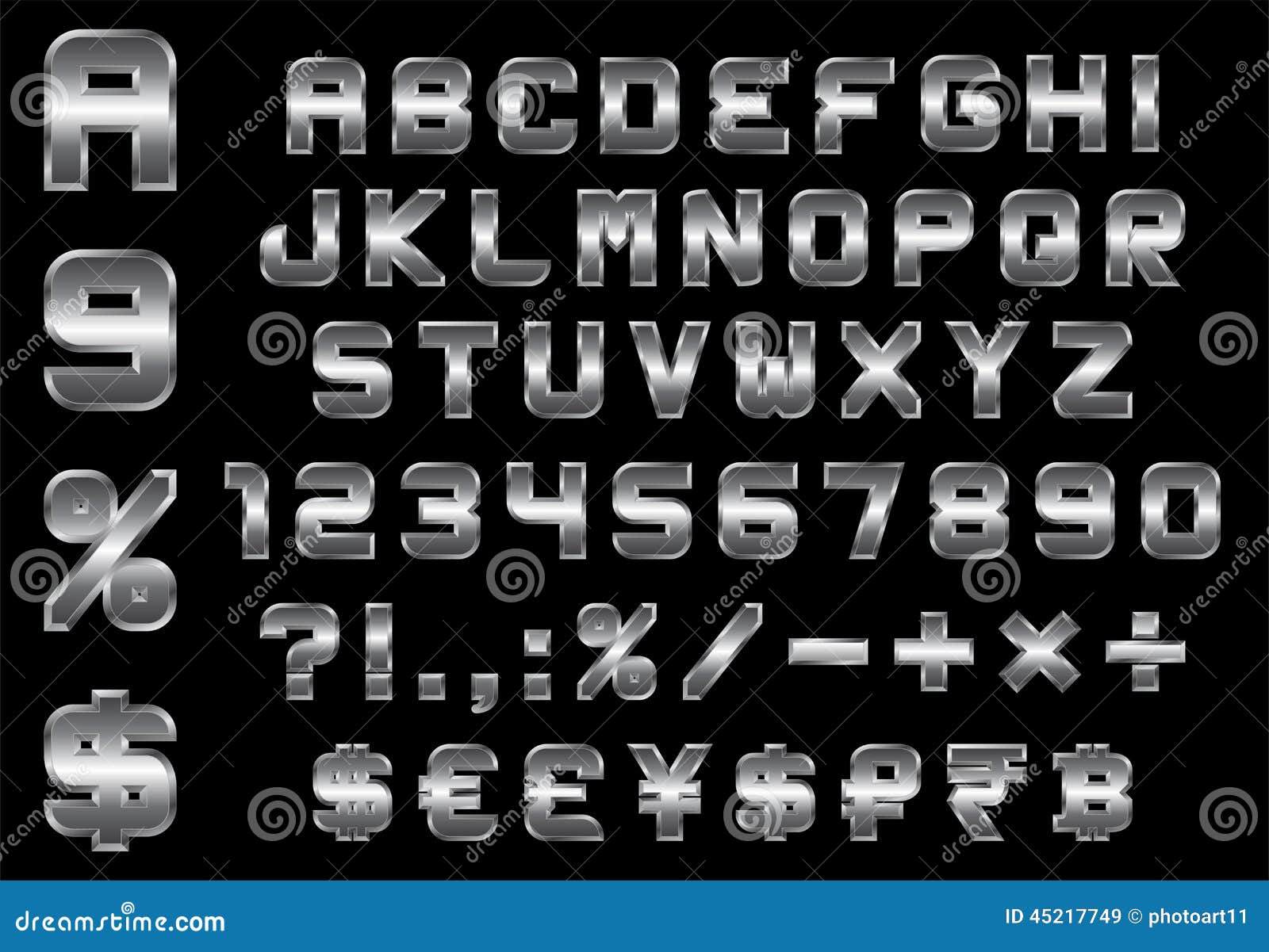 Alphabet, Numbers, Currency and Symbols Pack - Rectangular Beveled ...