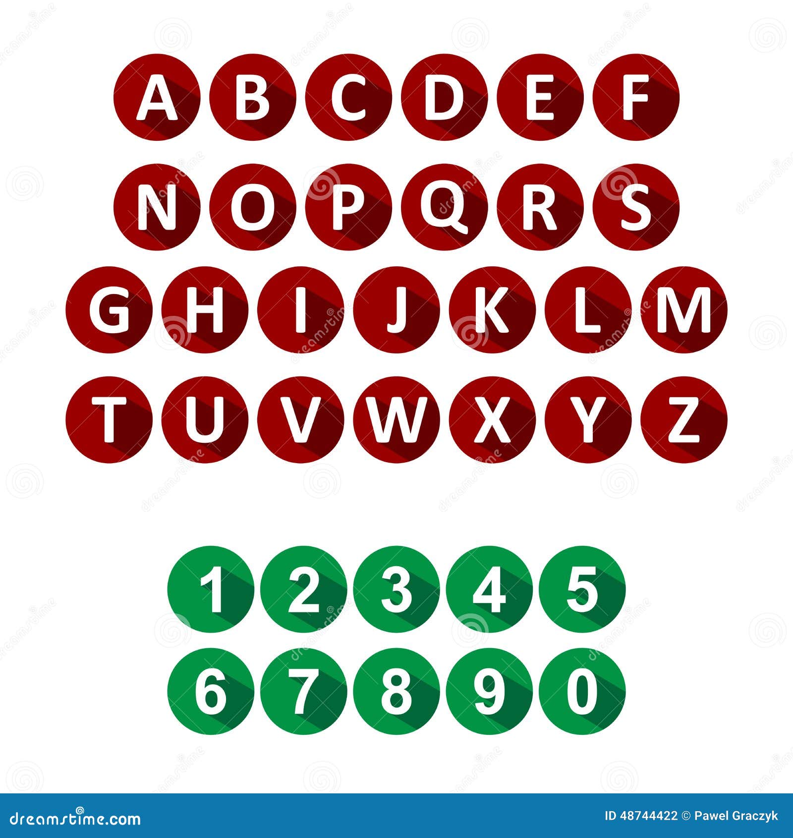 Alphabet and numbers icons stock vector. Illustration of tokens - 48744422