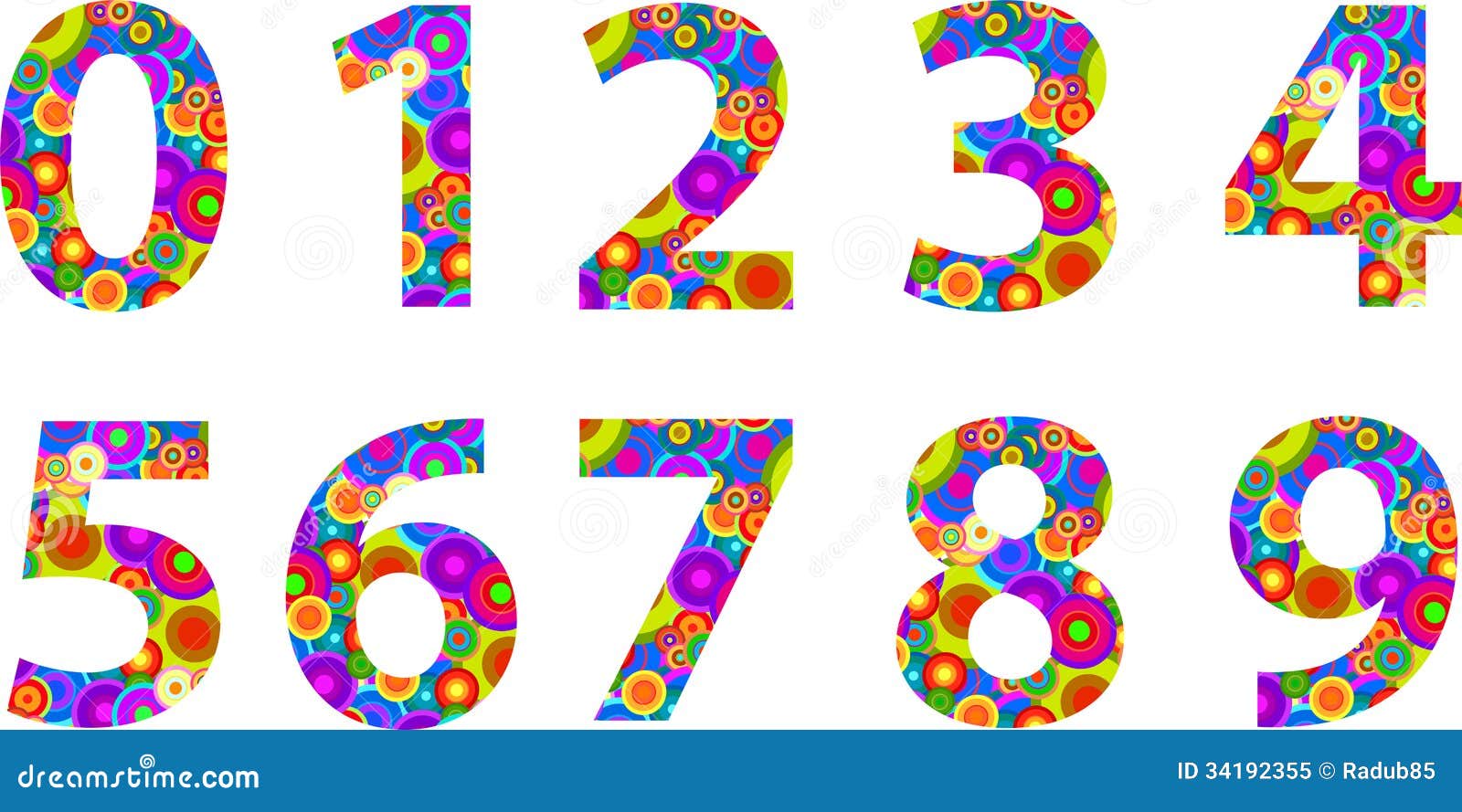 Alphabet Numbers With Retro Disco Circles Stock Vector - Illustration ...