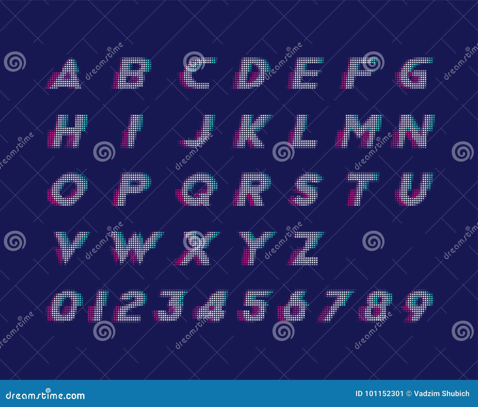 Alphabet with Numbers and Trendy Glitch Effect. Flat Illustration EPS ...