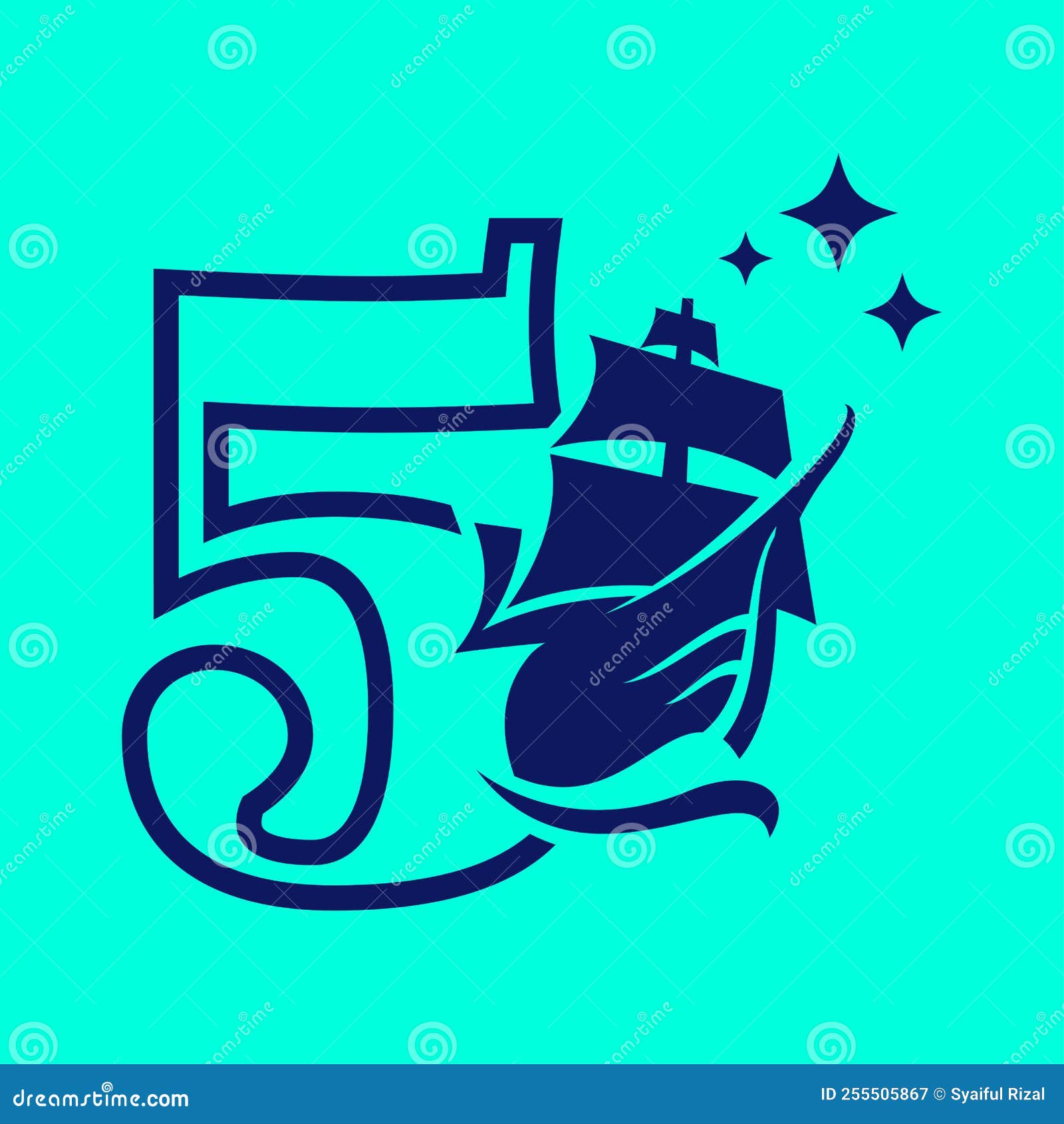 Numeric 5 Old Sail Boad Logo Stock Illustration - Illustration of ocean ...