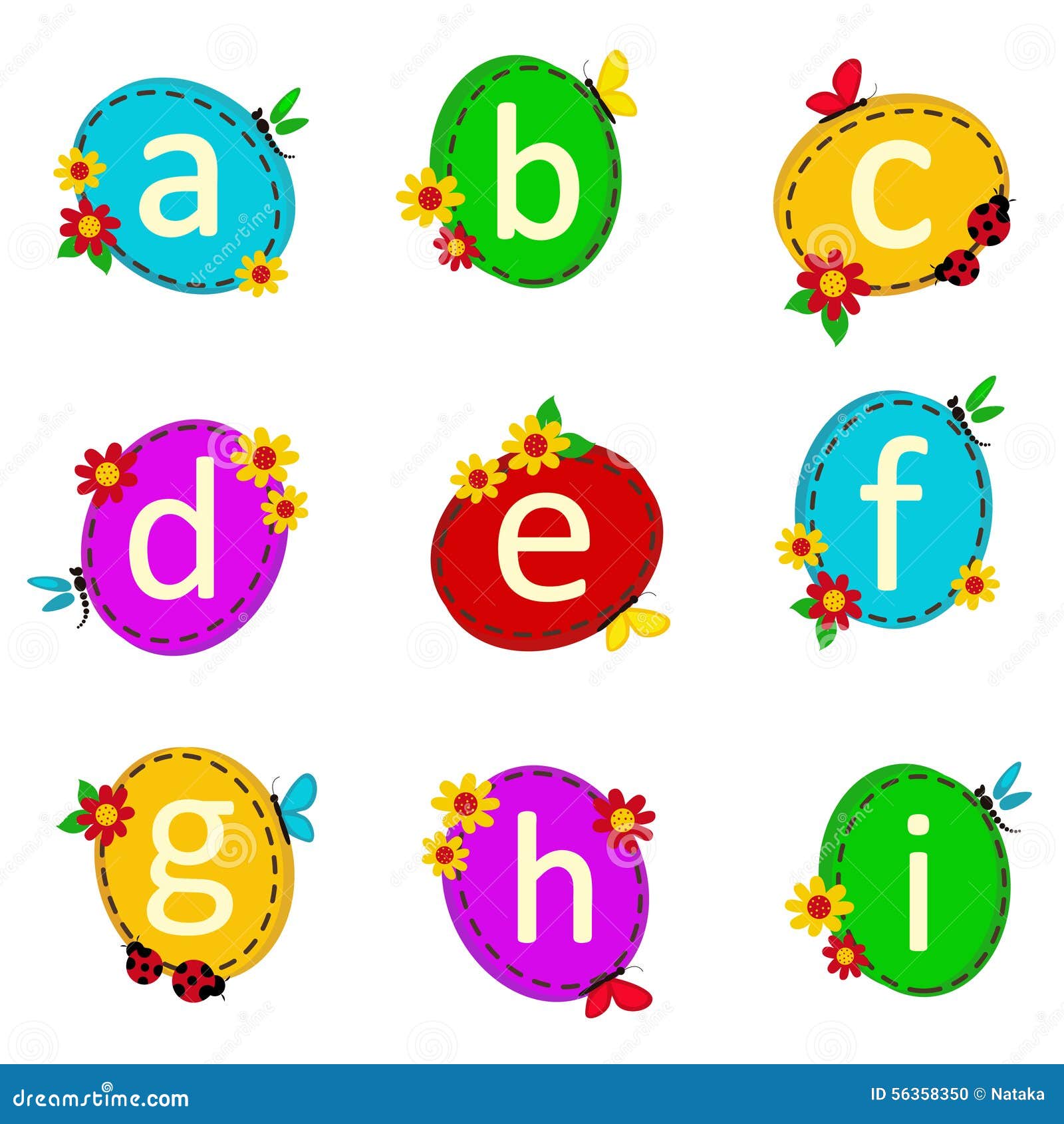 Alphabet oval from a to I stock vector. Illustration of plant - 56358350