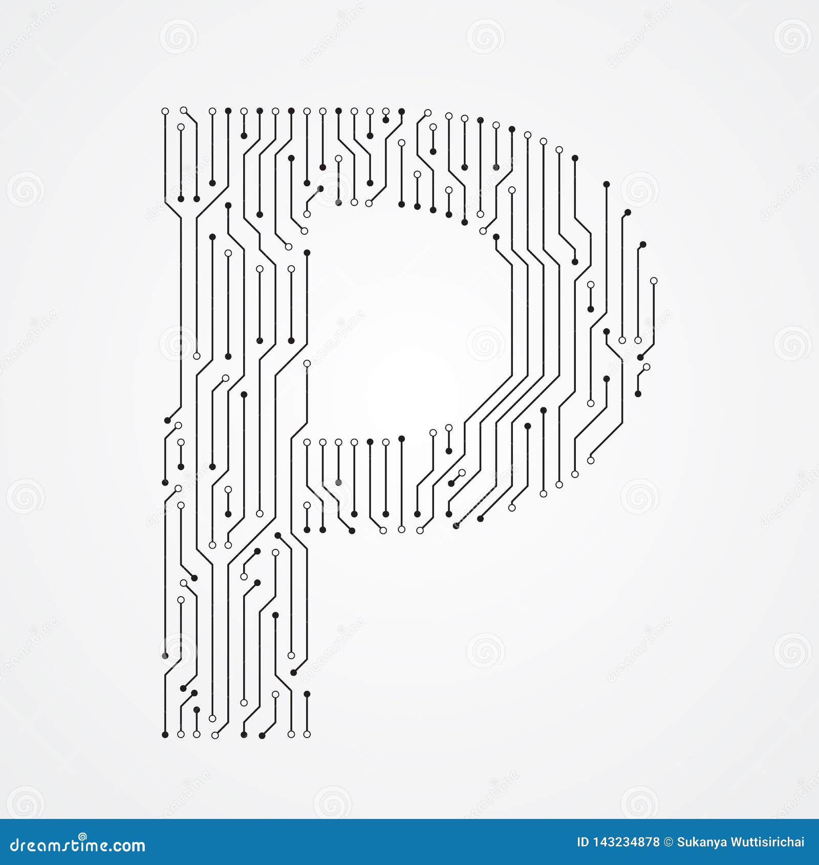 Alphabet P Shape Digital Line Design Stock Vector - Illustration of ...