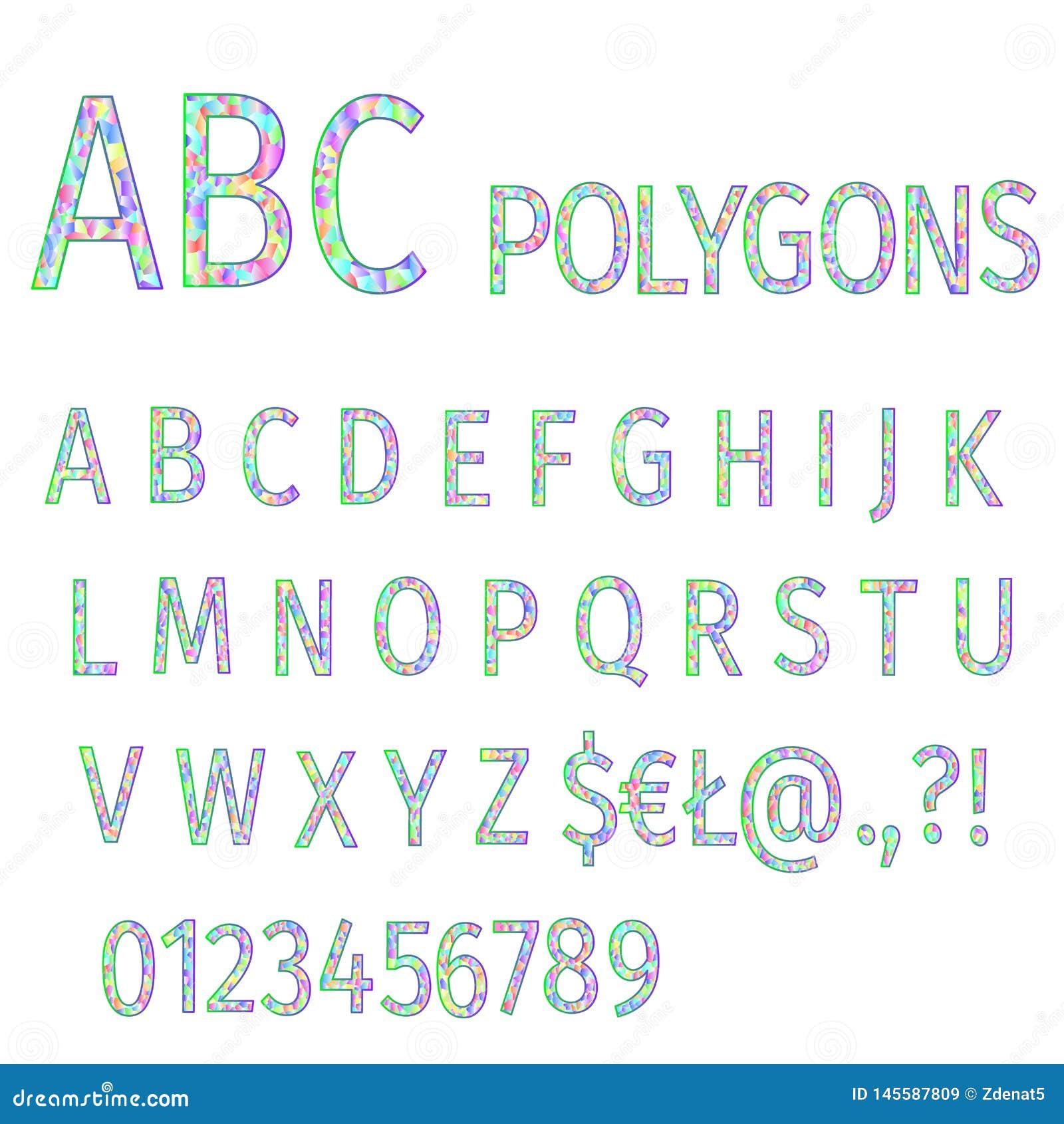 Mosaic Font Vector Alphabet With Latin Letters And Numbers