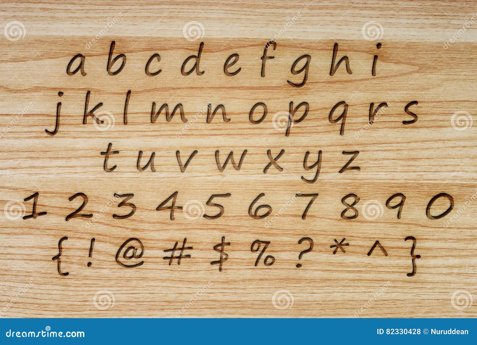 Alphabet And Punctuation With Wood Texture On White Background Stock ...