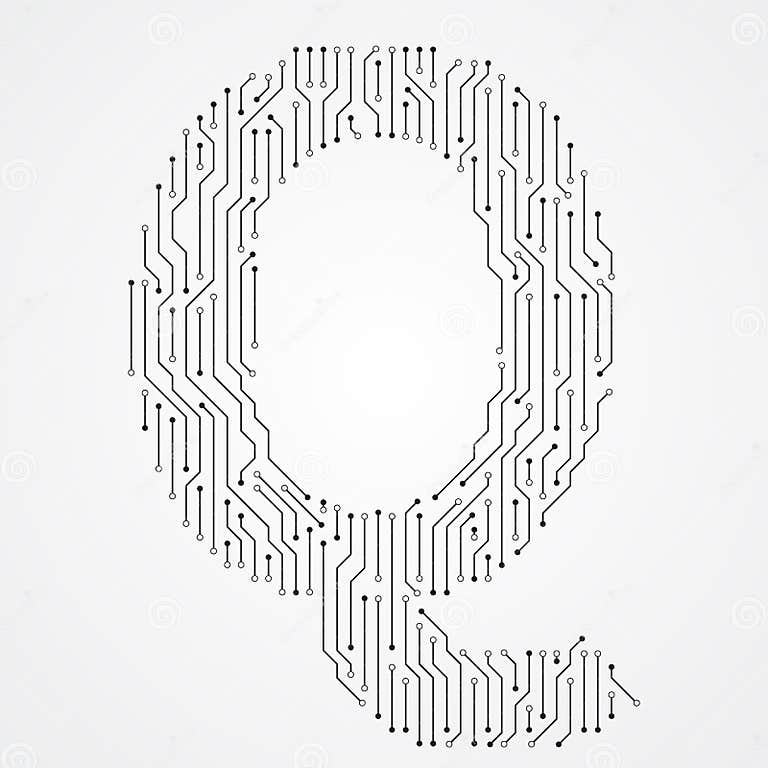 Alphabet Q Shape Digital Line Design Stock Vector - Illustration of ...